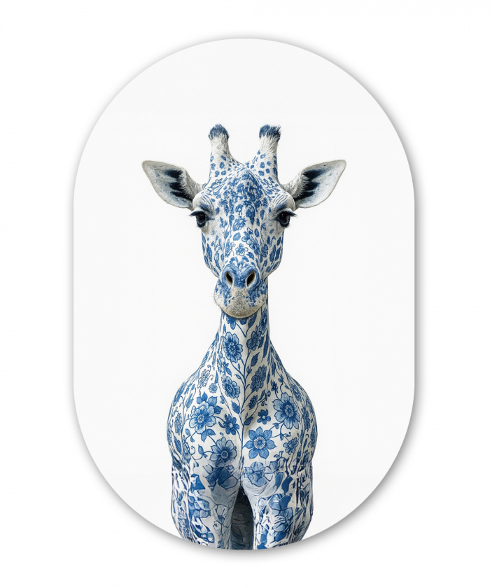 Muurovaal aluminium - Giraffe - Delfts blauw - Dieren - Minimalistisch ...